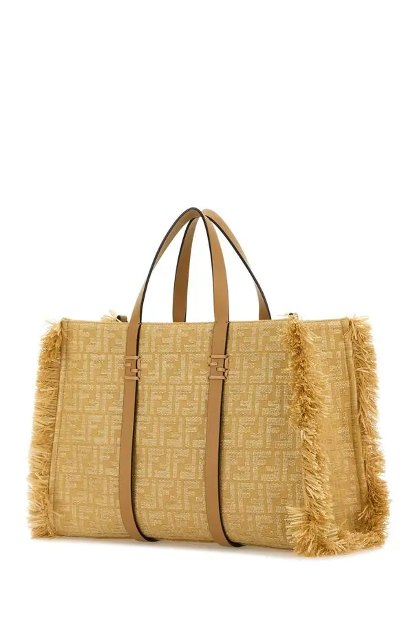 Fendi Embroidered Canvas Raffia Summer Shopping Bag