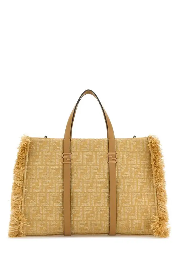 Fendi Embroidered Canvas Raffia Summer Shopping Bag - Multicolor