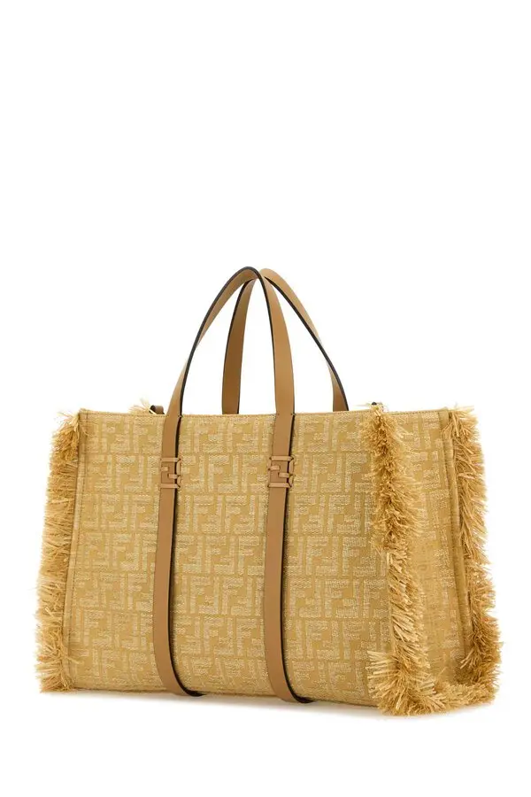 Fendi Embroidered Canvas Raffia Bag - Multicolor