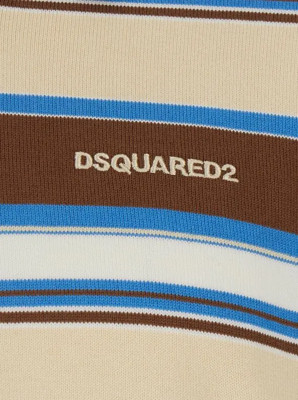 Dsquared2 Polo Shirt With Logo Lettering On The Front And All-over Striped Print In Cotton For - Multicolor