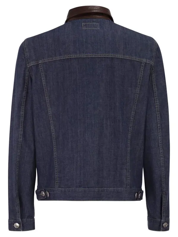 Brunello Cucinelli Lightweight Denim Jacket With Leather Collar
