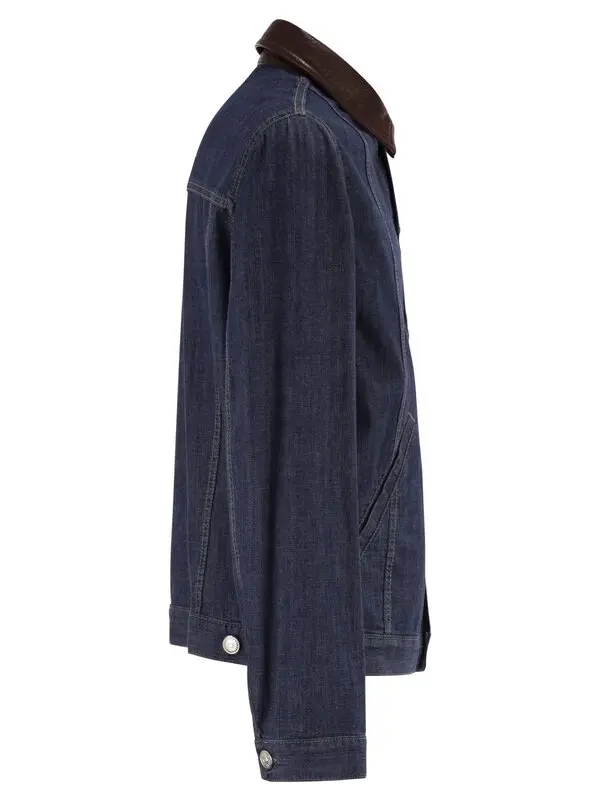 Brunello Cucinelli Lightweight Denim Jacket With Leather Collar