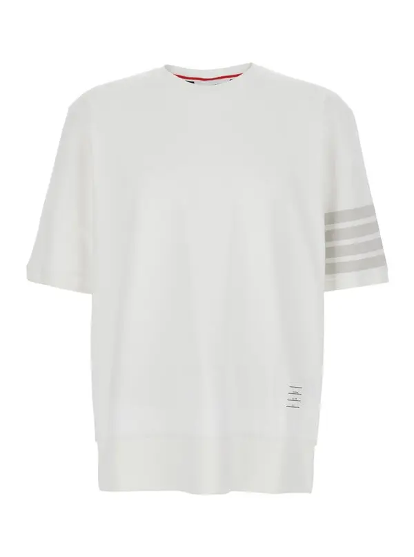Thom Browne White T-shirt With Classic Collar And 4-bar Detail On Sleeve In Cotton For - Multicolor