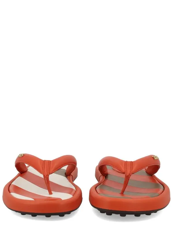 TOD'S Logo Calf Leather Flip-flop Sandals - Orange