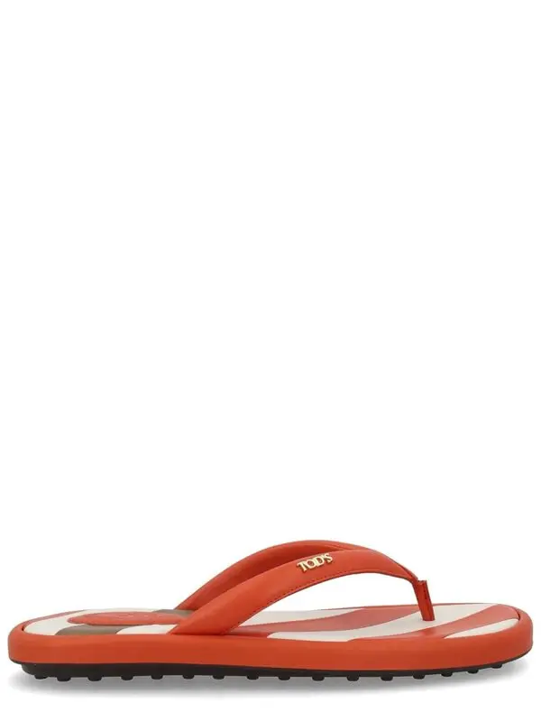 TOD'S Logo Calf Leather Flip-flop Sandals - Orange