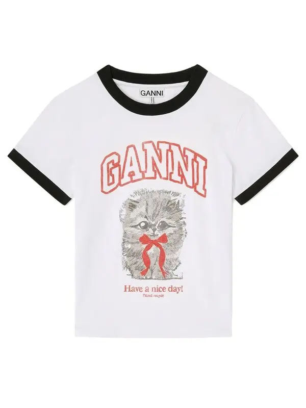 GANNI T-shirt Kitty - White
