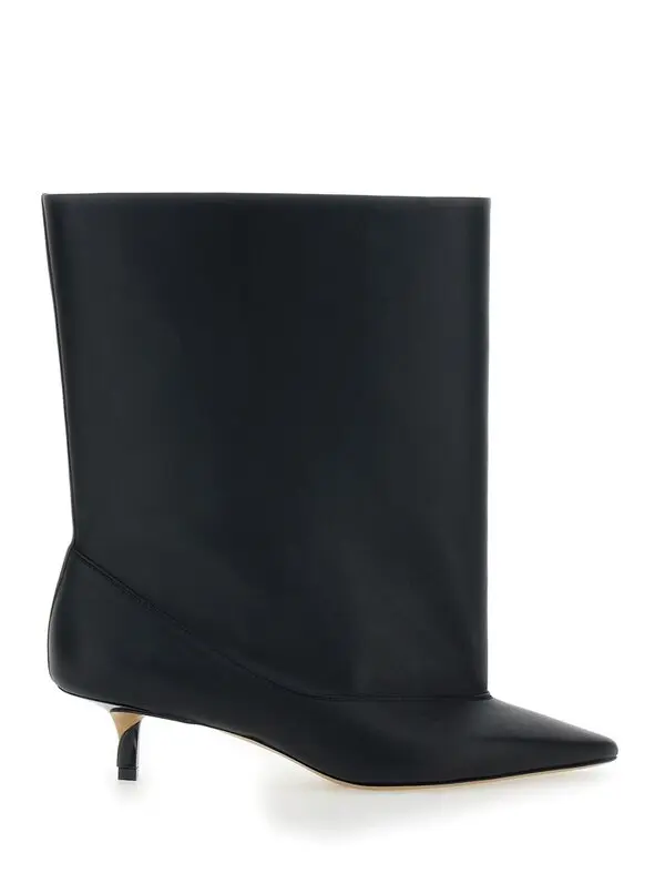 Jacquemus Les Bottes Tourni' Black Ankle Boots With Pointed Toe And Low Stiletto Heel In Leather - Multicolor