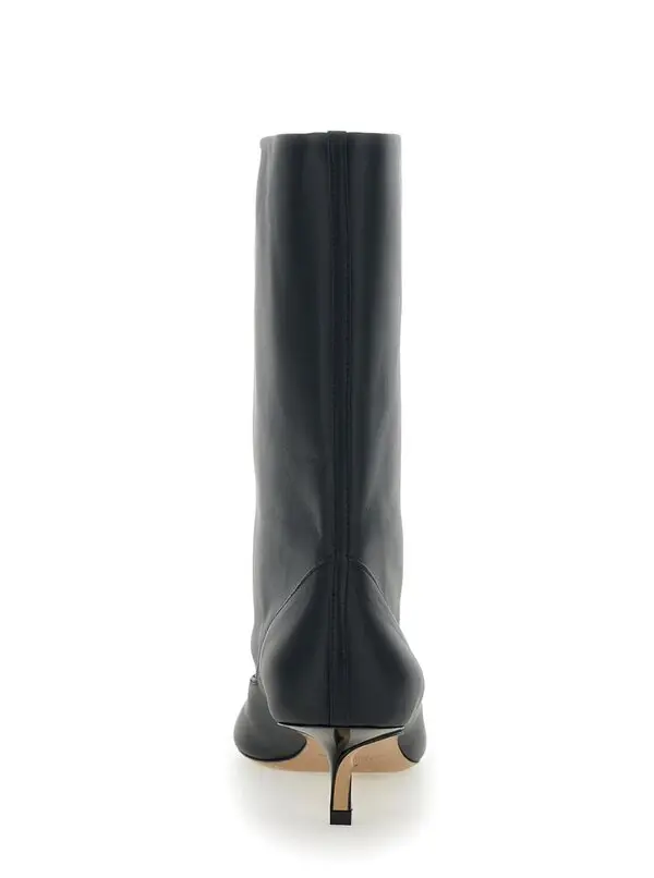 Jacquemus Les Bottes Tourni' Black Ankle Boots With Pointed Toe And Low Stiletto Heel In Leather - Multicolor