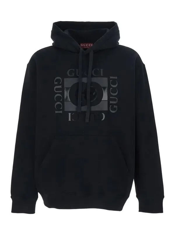 Gucci Black Hooded Sweatshirt With Drawstring And Front Logo In Cotton For - Multicolor