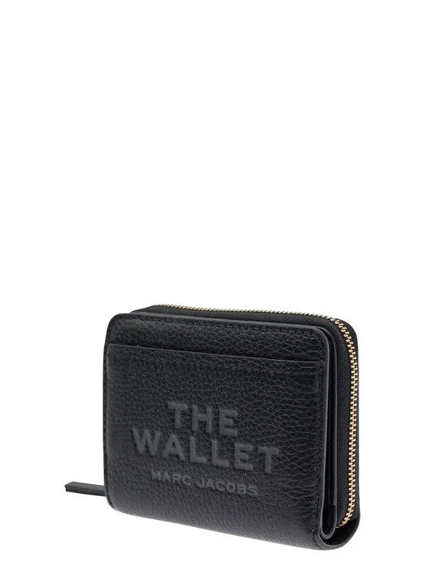 Marc Jacobs Wallet 'the Mini' With Engraved Logo On Front In Black Pebbled Leather For - Multicolor
