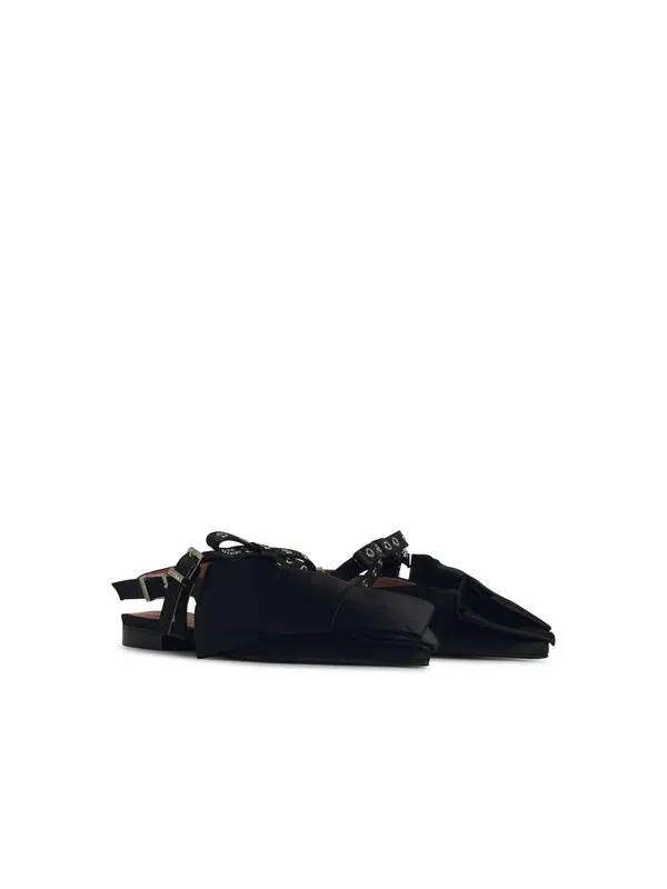 GANNI Polyester Big Bow Ballet Flats - Black