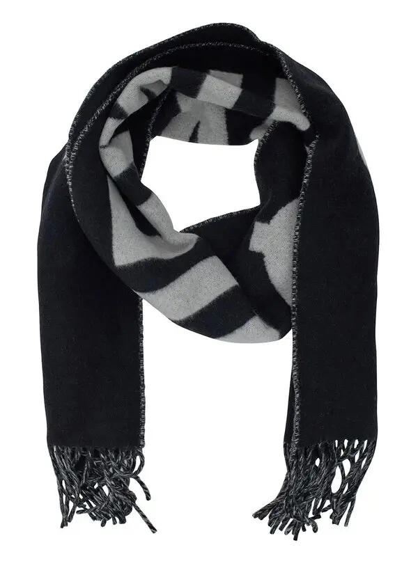 Jacquemus Scarf 'l'echarpe With Maxi Logo Lettering And Fringed Edge In Black Wool - Multicolor
