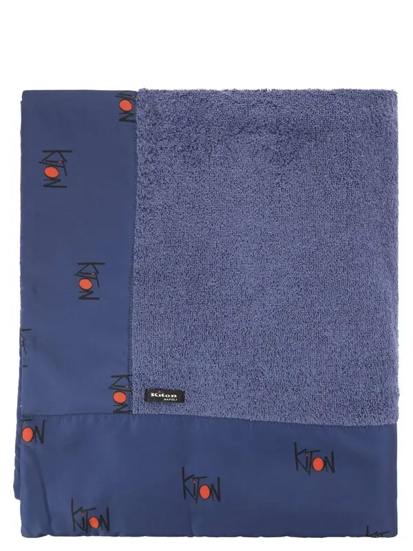Kiton Terry Beach Towel With Logo Border - Blue