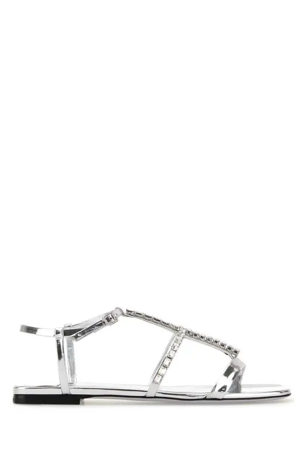 JIMMY CHOO Silver Leather Gwyn Sandals - Orange