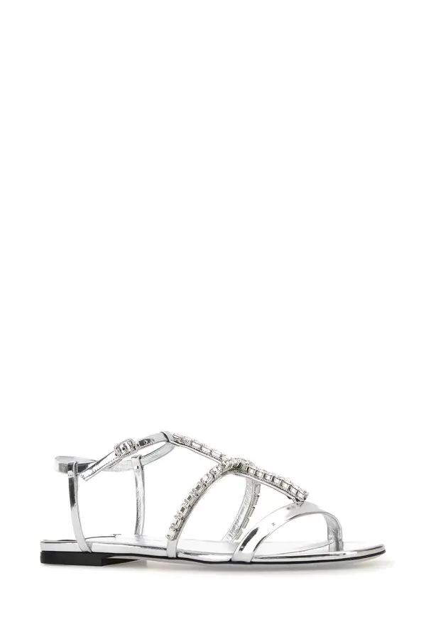 JIMMY CHOO Silver Leather Gwyn Sandals - Orange