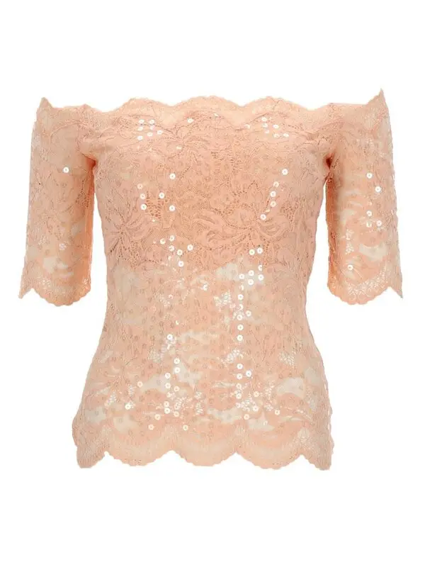Rabanne Sequined Lace Off The Shoulder Top - Pink