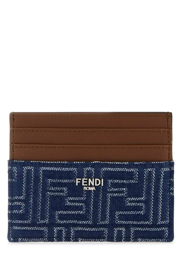 Fendi Embroidered Denim Card Holder