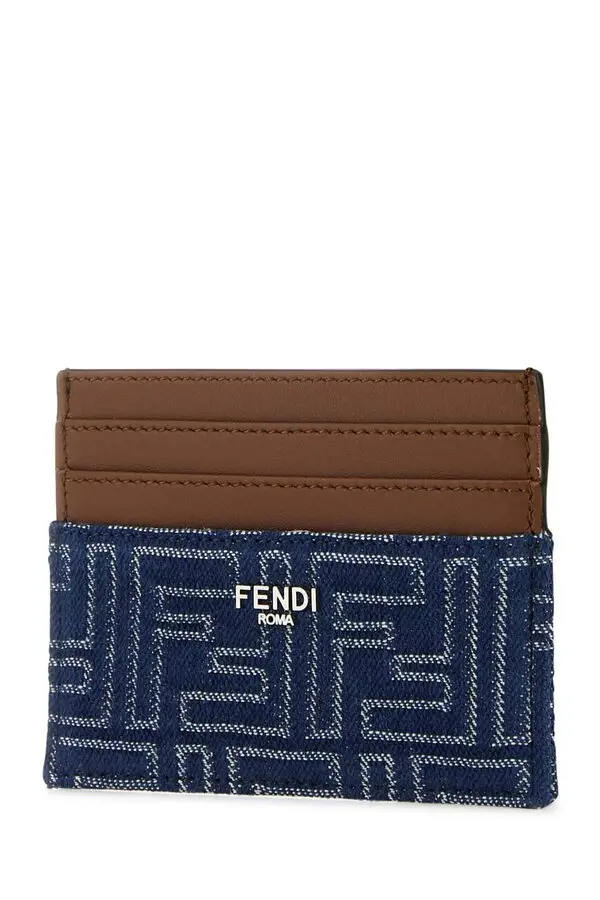 Fendi Embroidered Denim Card Holder