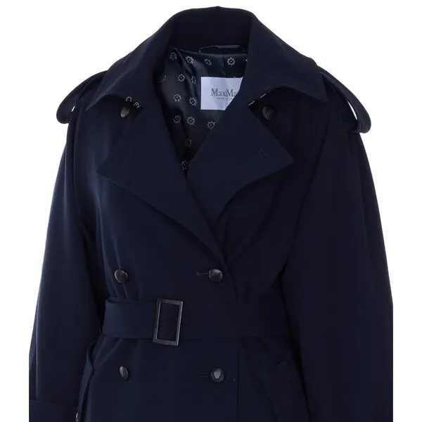 Max Mara Certo Wool Gabardine Trench Coat - Blue