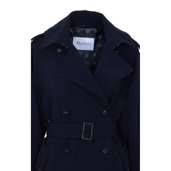 Max Mara Certo Wool Gabardine Trench Coat - Blue