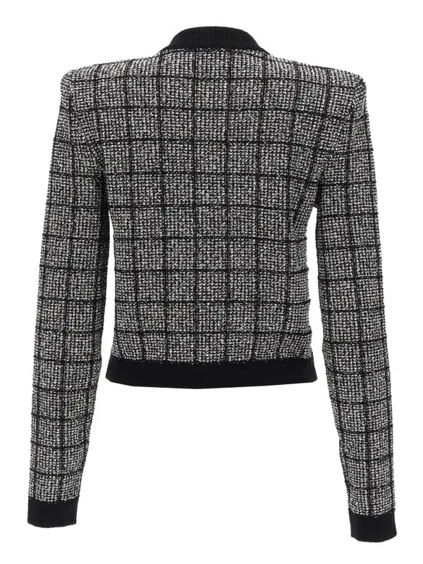 Balmain Check Knit Cardigan With Jewel Buttons