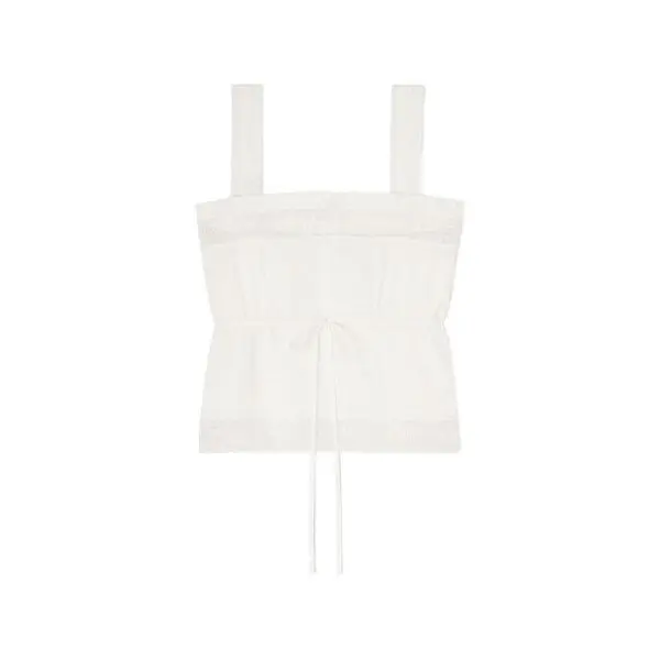 GANNI Organic Cotton Lace-detail Tank Top - White