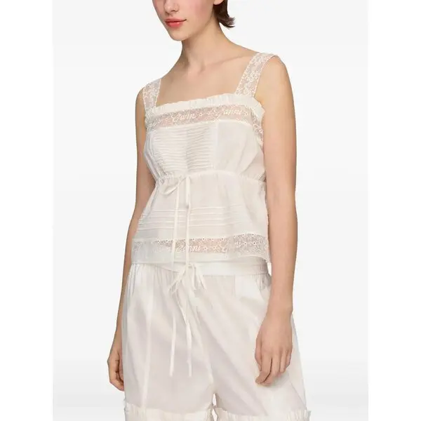 GANNI Organic Cotton Lace-detail Tank Top - White