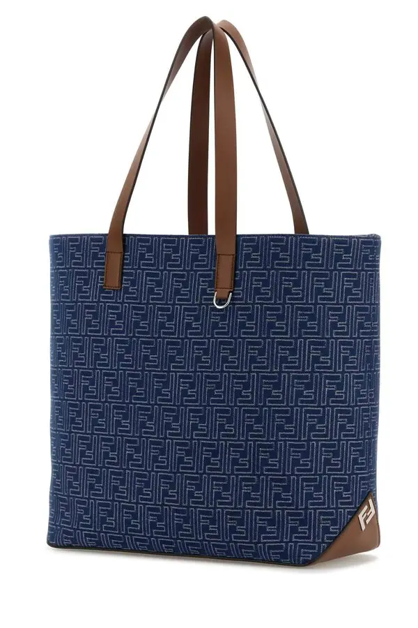 Fendi Embroidered Denim Shopping Bag