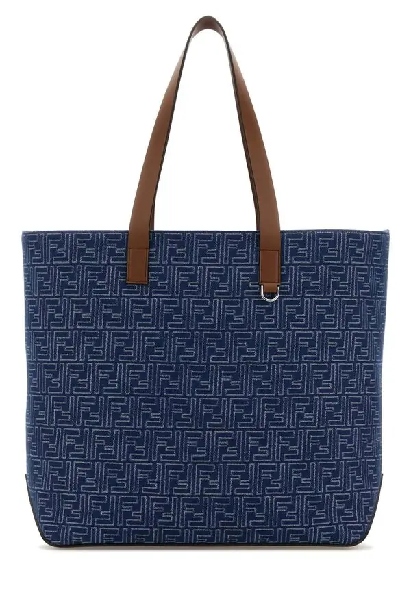 Fendi Embroidered Denim Shopping Bag - Blue