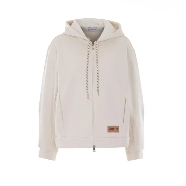 Moncler Logo Zipped Hoodie - Cream