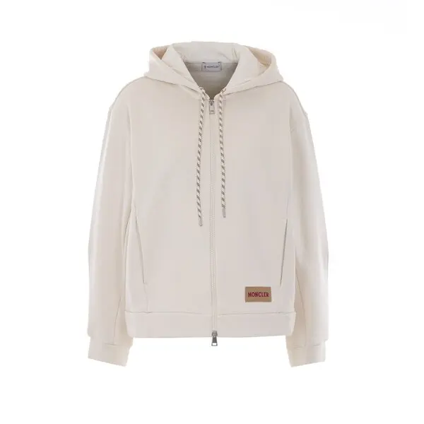 Moncler Logo Zipped Hoodie - Cream