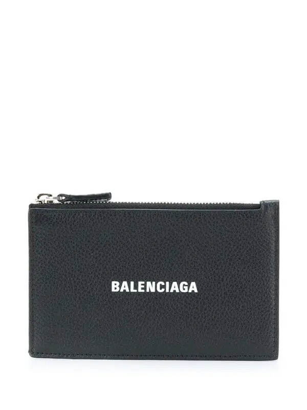 Balenciaga Lamb Skin Logo Card Holder - Black