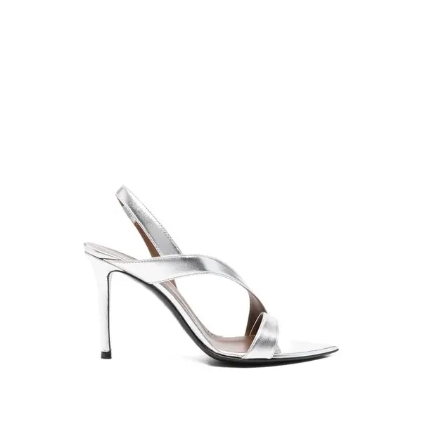 GIUSEPPE ZANOTTI Calf Leather Crossover Strap Slingback Stiletto Pumps - Silver