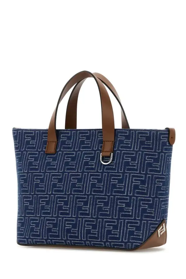 Fendi Embroidered Denim Handbag - Blue