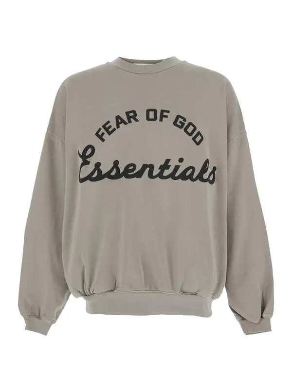 Fear Of God Gray Crewneck Sweatshirt With Dropped Shoulders And Maxi Logo Print On The Front In Cotton For - Multicolor