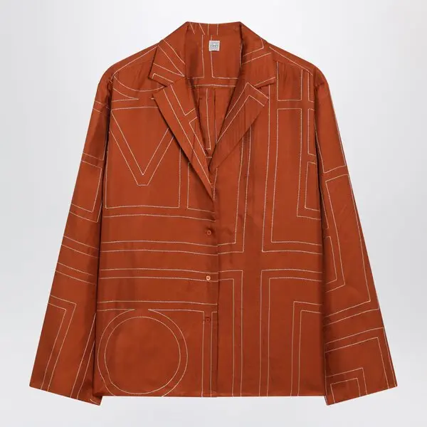 TOTEME Monogram Silk Pajama Shirt - Brown