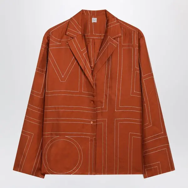 TOTEME Monogram Silk Pajama Shirt - Brown