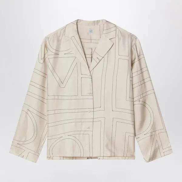 TOTEME Monogram Pajama Shirt In Ivory Silk - White