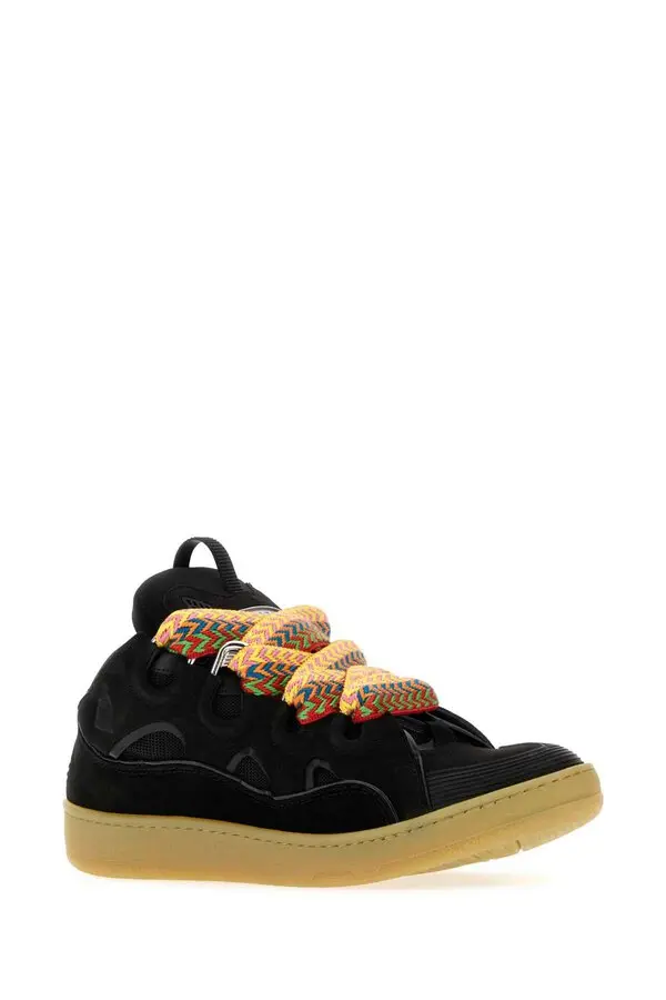 LANVIN Leather And Fabric Curb Sneakers