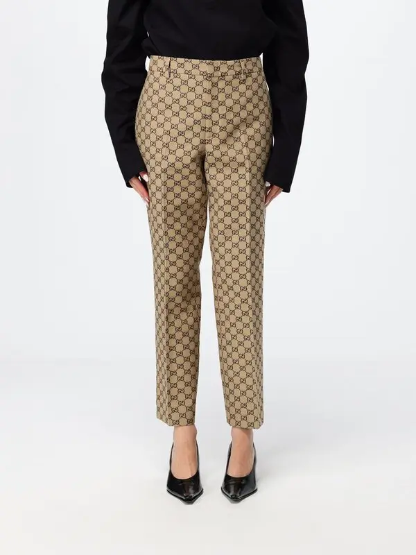Gucci Slim Fit Cropped Trousers In Gg Supreme Fabric With Monogram Pattern - Cream