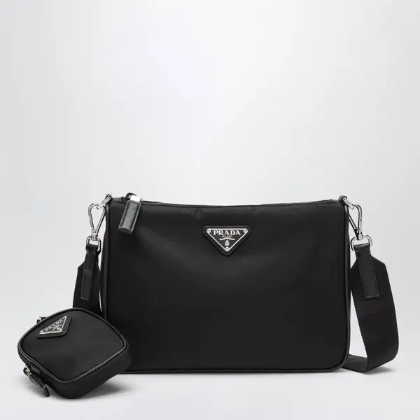 Prada Cross-body Bag In Re-nylon And Saffiano Leather - Black