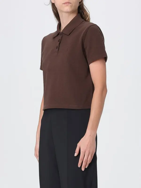 Saint Laurent Cotton Polo Shirt With Embroidered Monogram - Brown