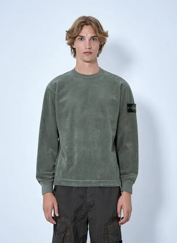 Stone Island Corduroy Logo Patch Sweatshirt - Green