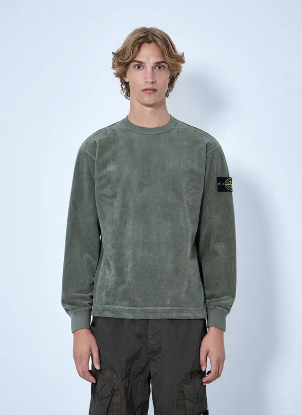 Stone Island Corduroy Logo Patch Sweatshirt - Green