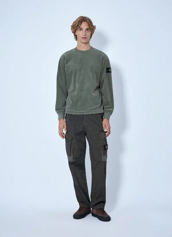 Stone Island Corduroy Logo Patch Sweatshirt - Green