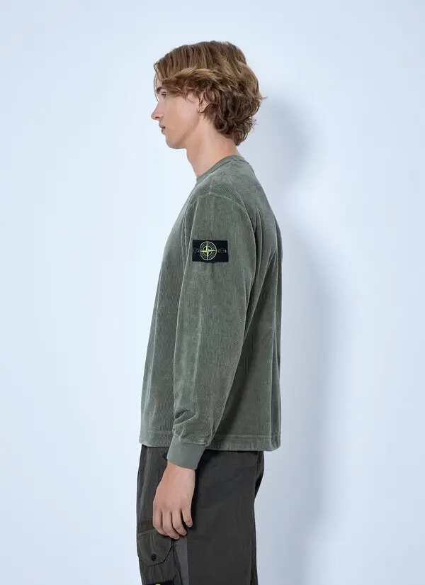 Stone Island Corduroy Logo Patch Sweatshirt - Green