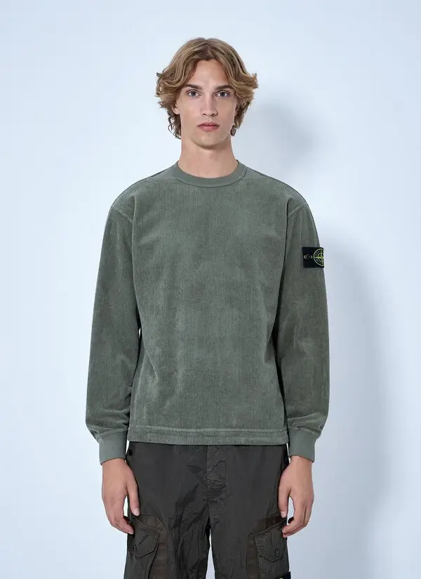 Stone Island Corduroy Logo Patch Sweatshirt - Green
