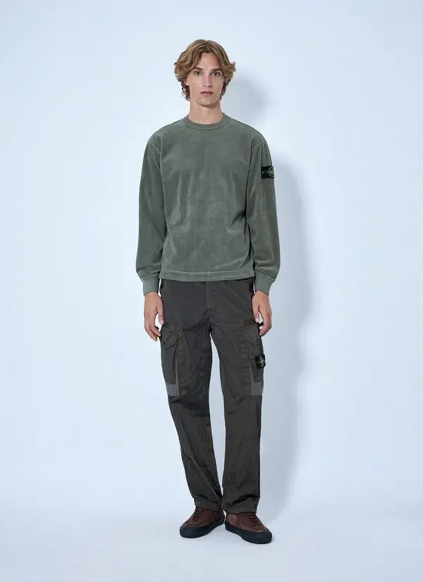Stone Island Corduroy Logo Patch Sweatshirt - Green