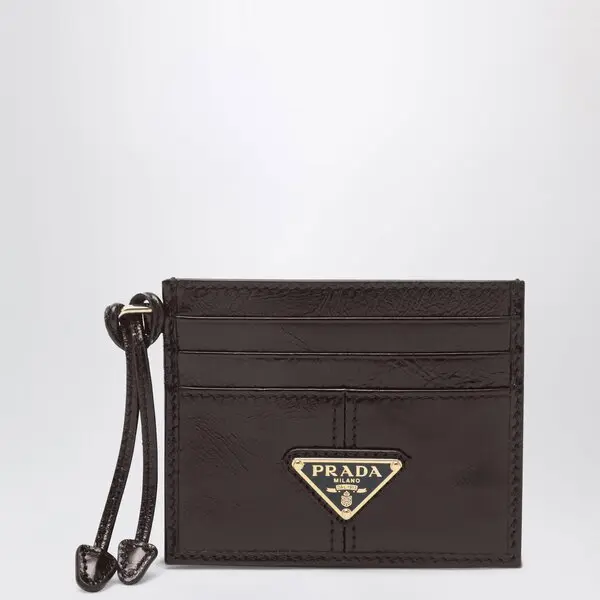 Prada Leather Card Holder In Dark With Triangle Logo - Brown