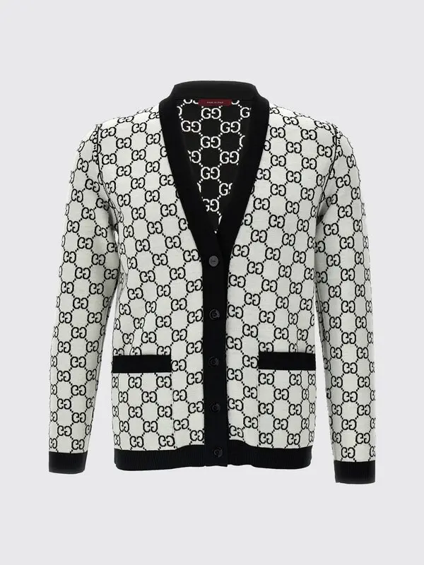 Gucci V-neck Wool Cardigan With Gg Monogram